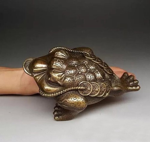 Antique Bronze 3 legged 7 stars Lucky fortune Jin Chan toad Feng Shui ...
