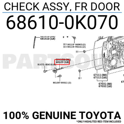 686100K070 Genuine Toyota CHECK ASSY, FR DOOR 68610-0K070 | eBay