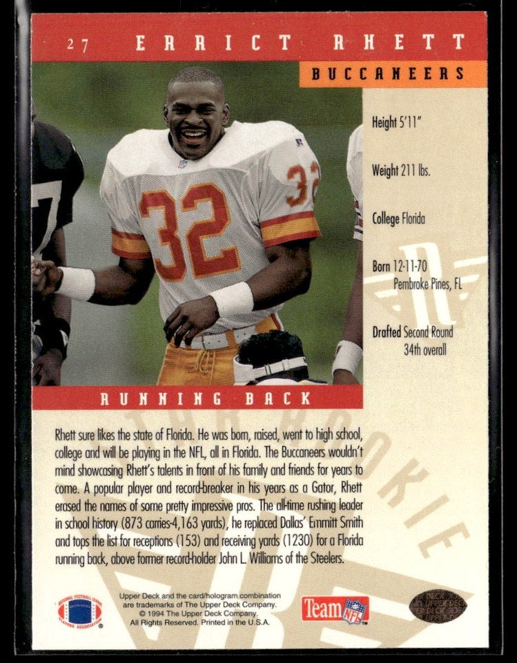 1994 Upper Deck #27 Errict Rhett RC Football Card 1902E | eBay