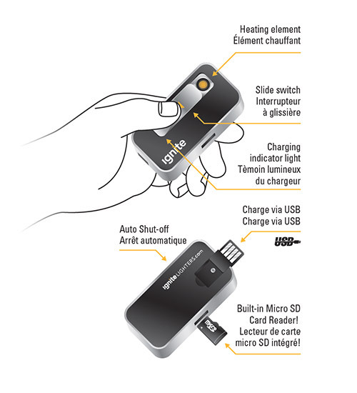 Ignite E-Data Rechargeable USB Lighter with Integrated Micro SD Card ...