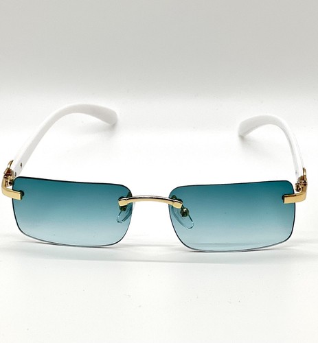 Black Tint Mens Rectangle Luxury Hip Hop Fashion Gold Frame Rimless ...