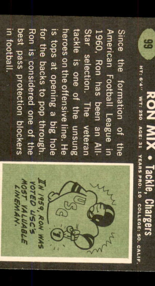 1969 Topps #99 Ron Mix EX/EX+ Chargers 555818 | eBay