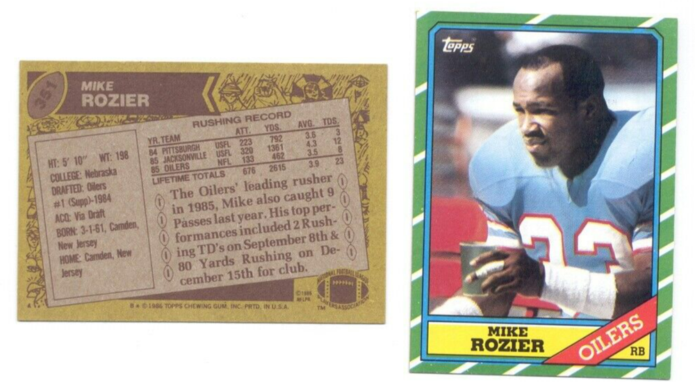 1986 Topps MIKE ROZIER Houston Oilers Rookie Card | eBay