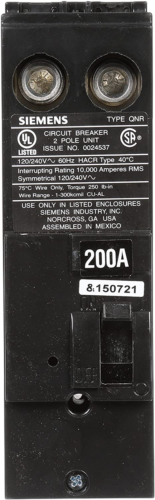 200 Amp 2 Pole 240V Circuit Breaker Plug In Type Durable 4 Inch Frame ...