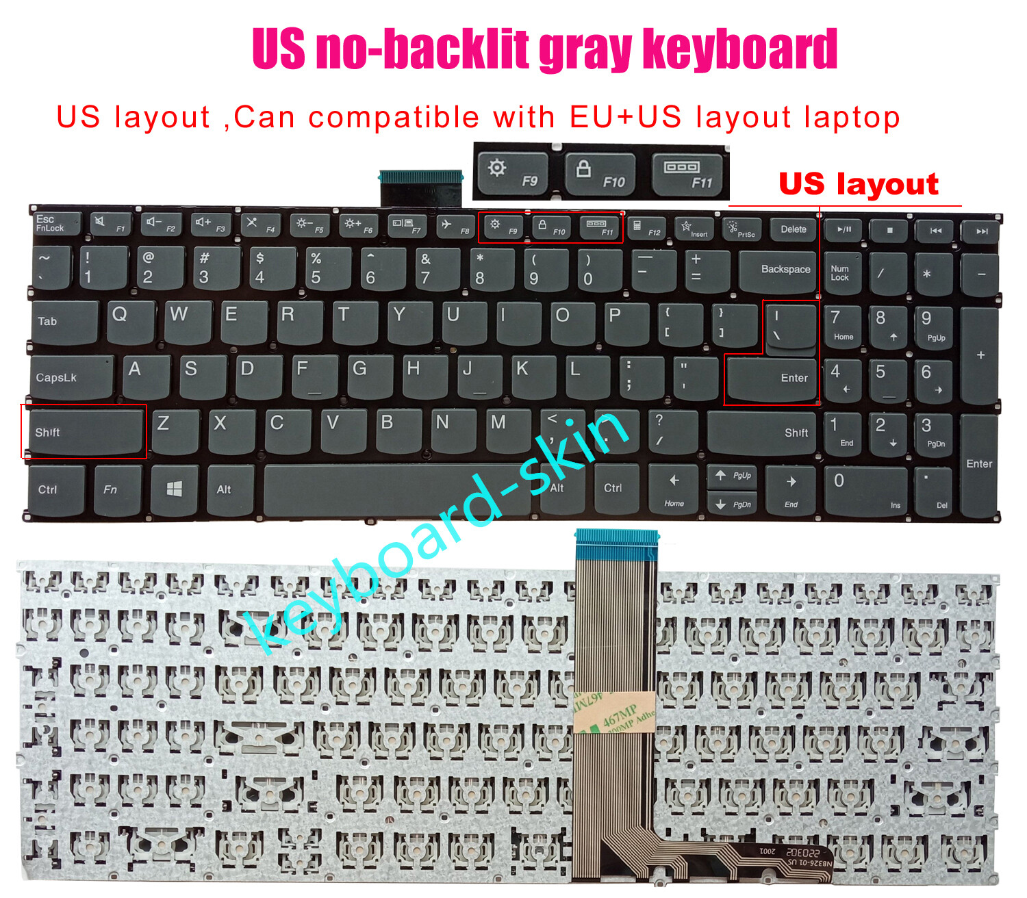 No-Backlit Keyboard For Lenovo 1-15AMN7 1-15IAU7 15IGL7 15IRU7 1-15ADA7 ...