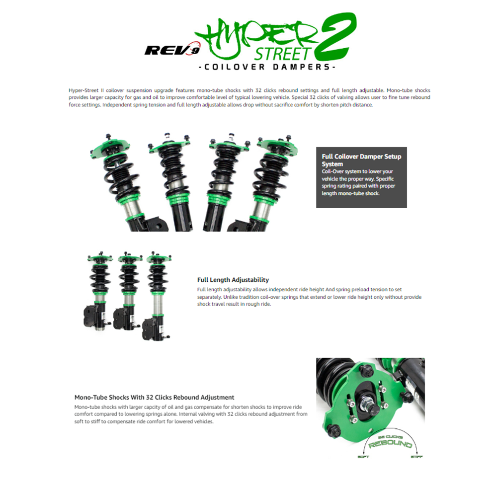REV9 Hyper-Street II Coilover Lowering Kit w/ 32-Way Damping For 08-15 ...