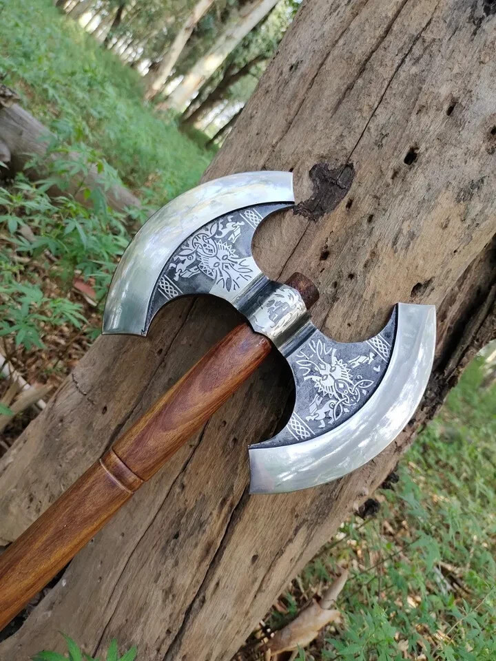 Handmade Double Headed Viking Axe, Bearded Axe Hand Forged Steel Double ...