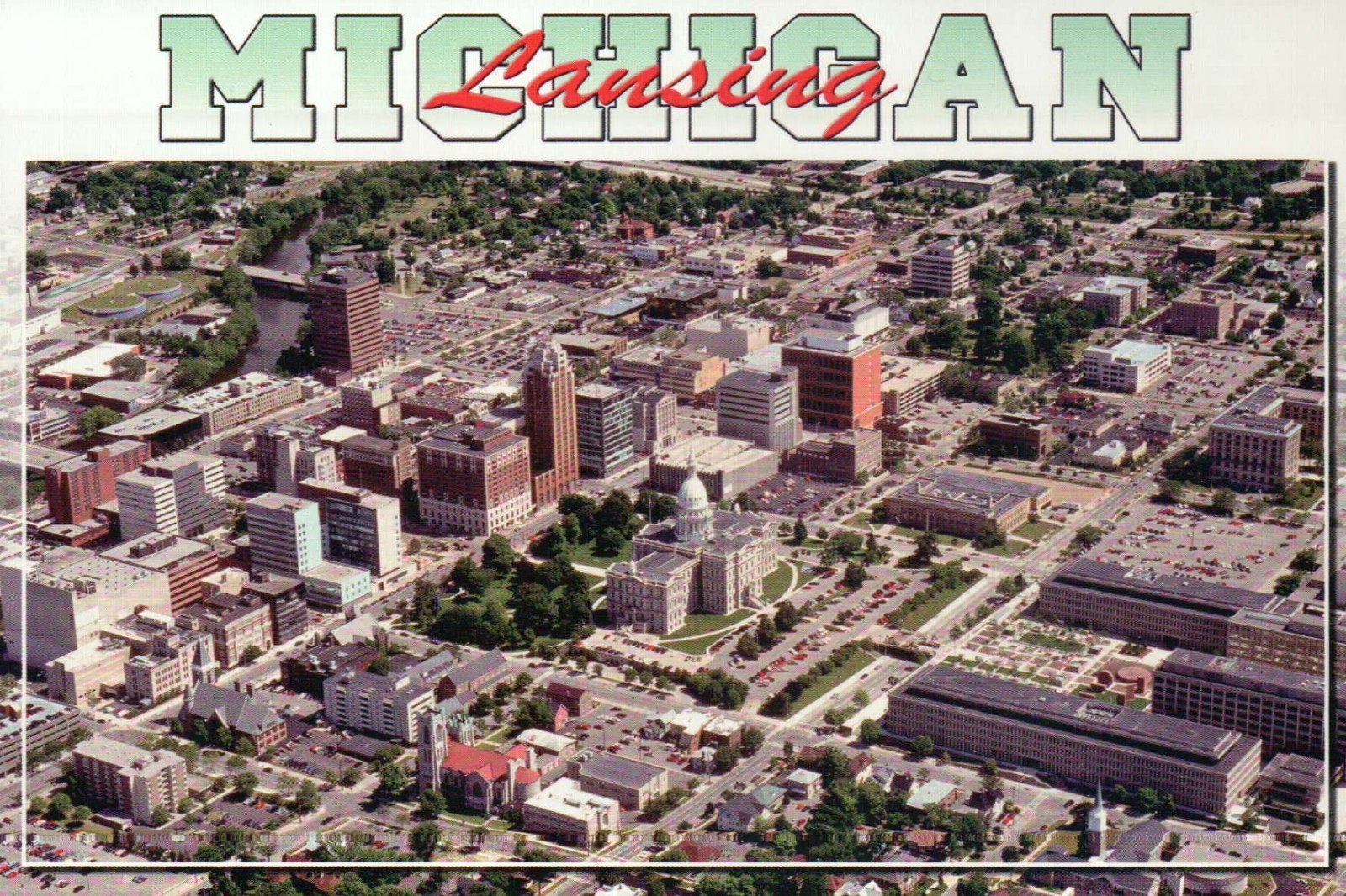 Aerial View of Lansing Michigan, Capitol Building, Downtown etc., MI ...