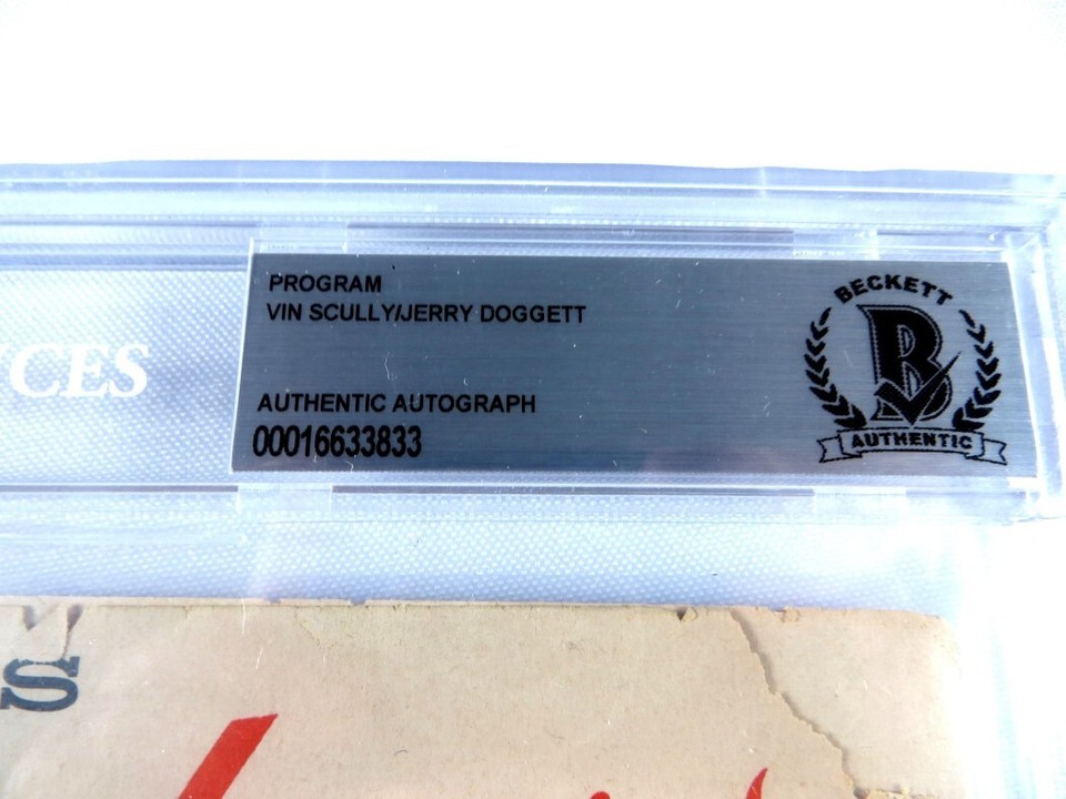 Vin Scully Jerry Doggett Dual Autographed Program Dodgers 1960 Encased ...