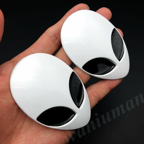2x Big White Metal Alienware Alien Head UFO Car Emblem Badge Decals ...