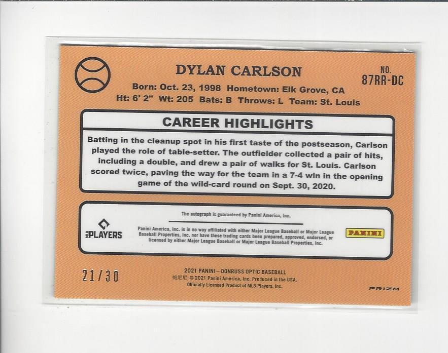 2021 Optic Retro Rated Rookie Green Stars Dylan Carlson AUTOGRAPH ...