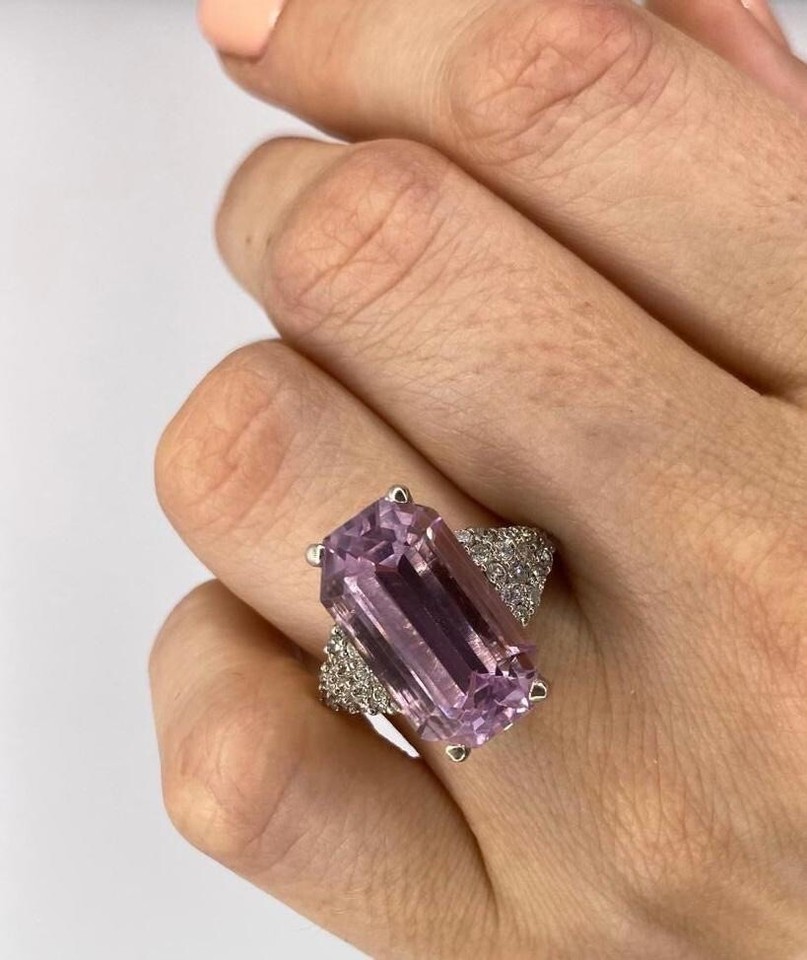 Bague en or Blanc 18kt. Avec Diamants Naturels Et Kunzite Naturel Ct ...