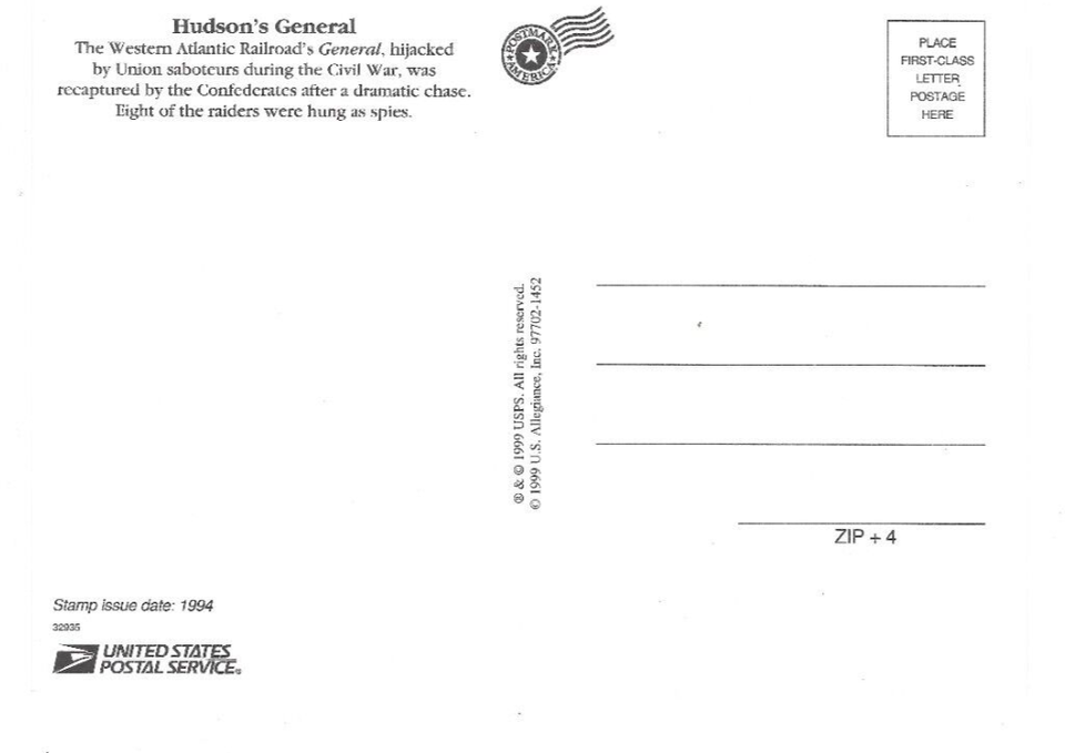 Postcard Railroad Hudsons General 1855 1870 Jumbo Stamp Trains Loco 5x7 ...