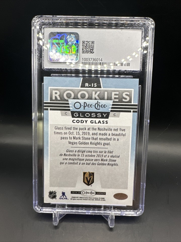 Cody Glass 2019-20 O-Pee-Chee Blue Glossy Rookies RC #R-15 CSG 8.5 NM ...