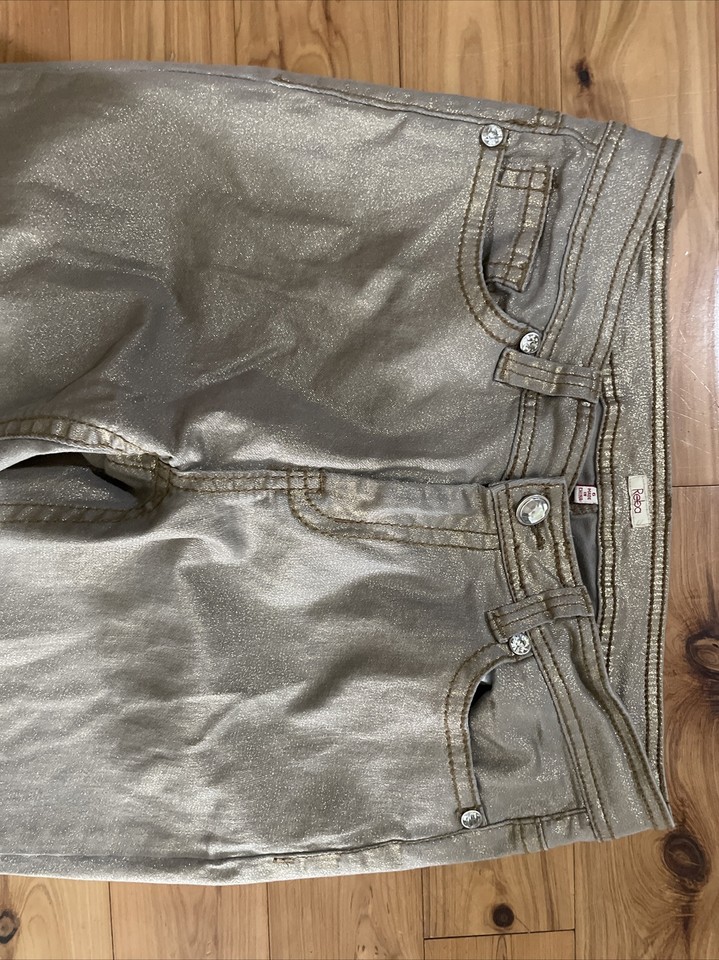 Reba Metallic Sparkle Gold Straight Leg Embellished Stretch Jeans Size ...