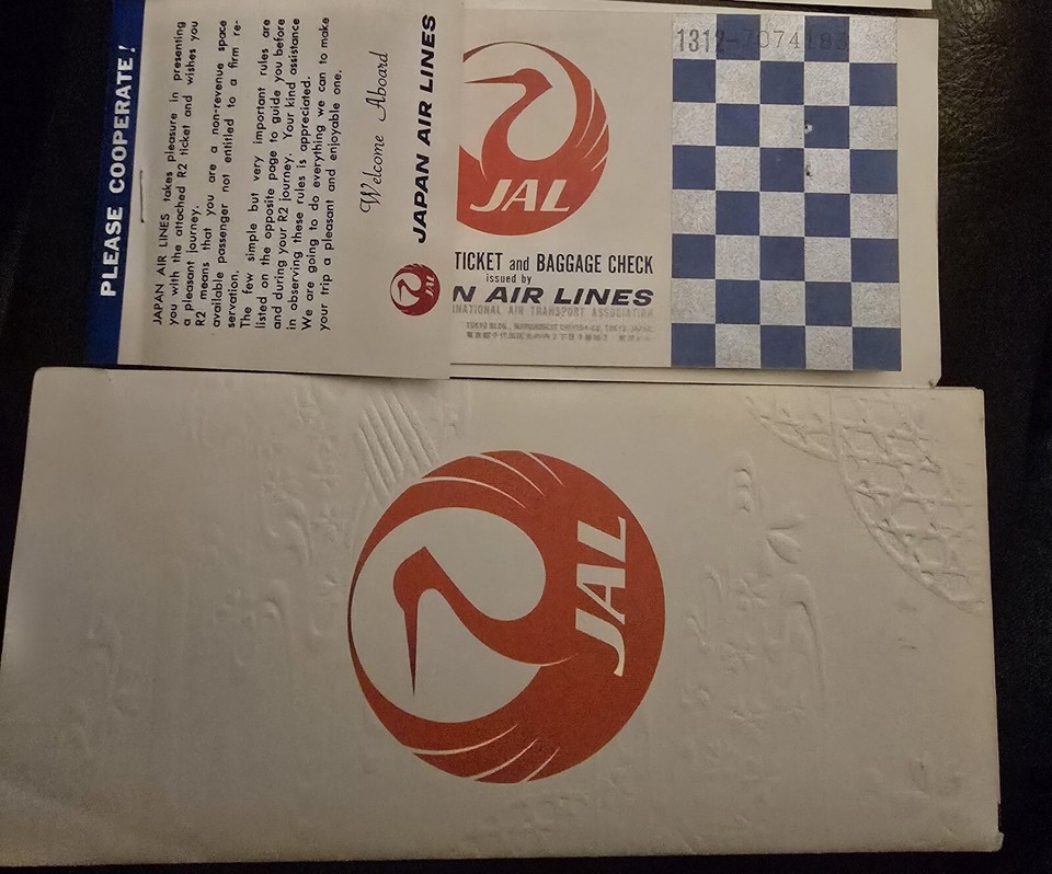 1969 JAL JAPAN AIRLINES AIR TICKET USED VINTAGE AIRLINE TICKET PLANE ...