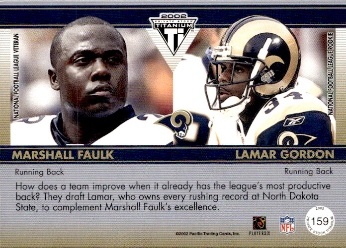 2002 Pacific Private Stock Titanium Marshall Faulk / Lamar Gordon RC ...