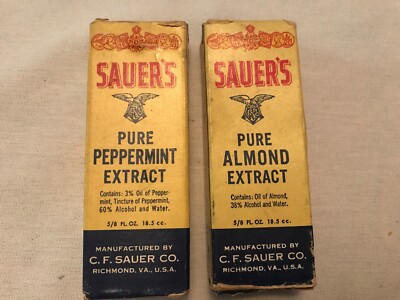 2 SAUER’S Vintage Extract Bottles In Original Boxes, Almond ...
