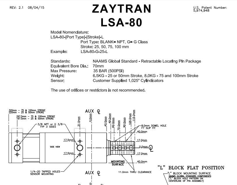 ZAYTRAN Festo SMC Cylinder Locating Pin LSA-80-25-L3 Linear Straight ...