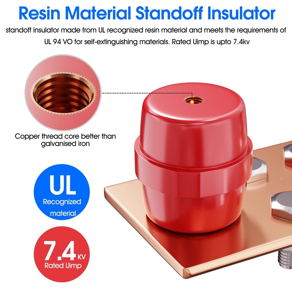 10" Copper Ground Bar Kit,900A Grounding Busbar Bar with UL Recognized ...