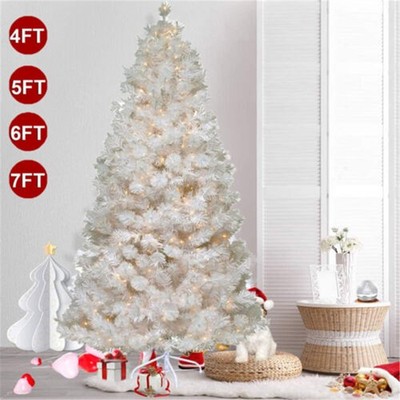 4/5/6/7FT White Christmas Tree Realistic Artificial Xmas Trees with LED ...