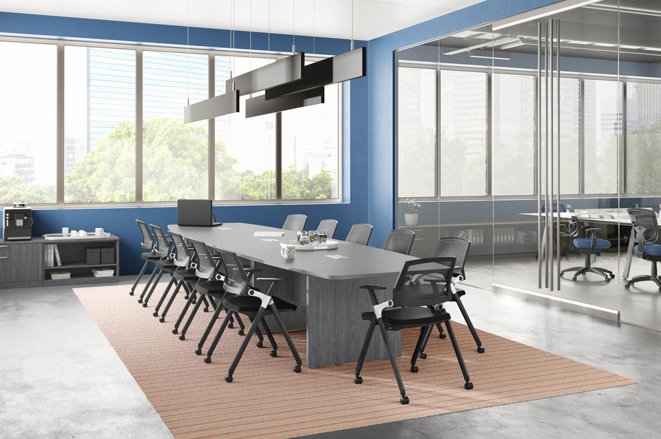 28' ft Modern BOAT SHAPED Conference Room Table Grommets for POWER in 7 ...