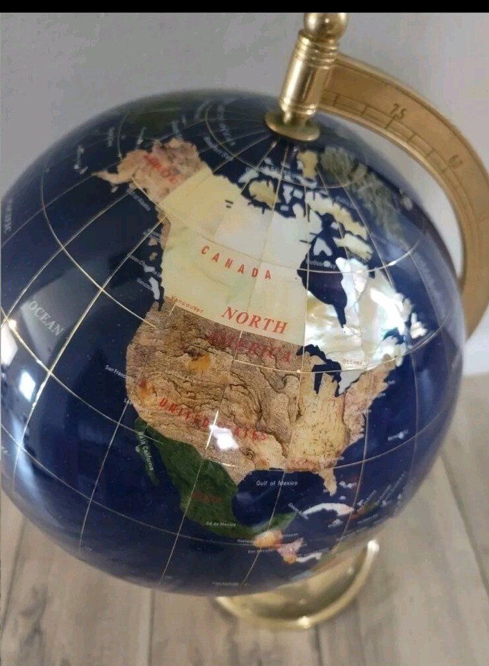 Globe Gemstone World Map Blue Lapis on Brass Stand H 17” | eBay