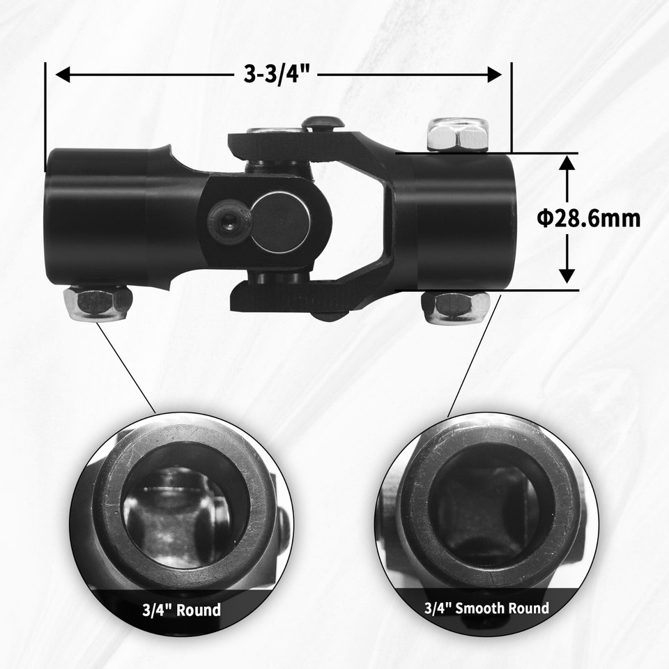 "3/4"" Round x 3/4"" Smooth Round Black Steering Universal Joint Single ...