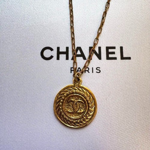 CHANEL Vintage Gold Necklace Coco Mark Logo Pendant Authentic Designer ...