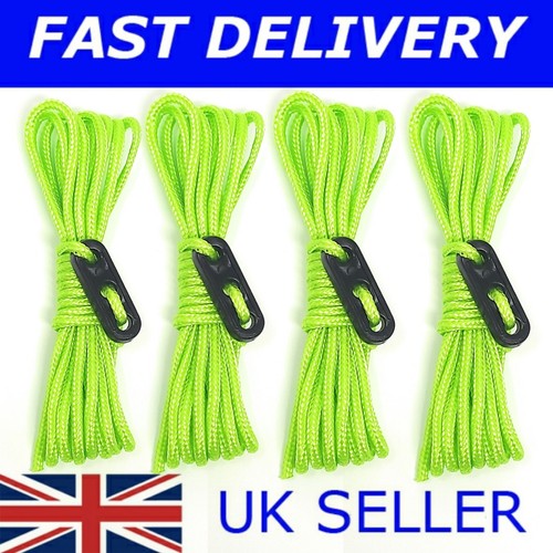 X4 FLUORESCENT Green Guy Line Ropes Tent Camping Cord Line Festival ...