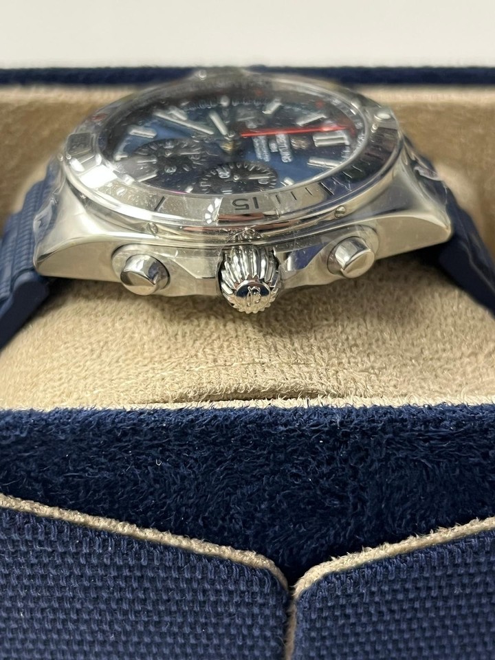 Breitling AB0134101C1S1 CHRONOMAT B01 BLUE DIAL BLACK SUBS RUBBER STRAP ...