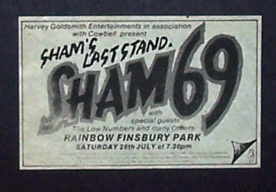 Sham 69 That's Life Era 1979 Mini Poster Type Concert Ad, Promo Advert ...