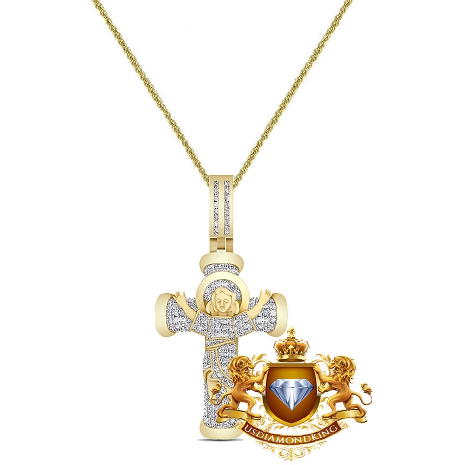 Real Diamond 0.85 Ct. Divino Santo Nino De Atocha Baby Jesus Cross ...