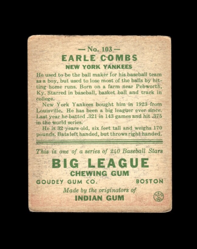 1933 Goudey Set-Break #103 Earle Combs VG-VGEX *GMCARDS* | eBay