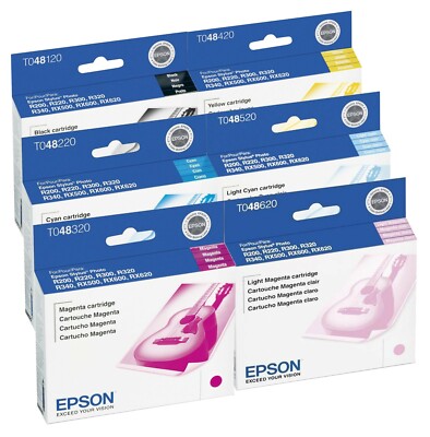 6 Pack of GENUINE Epson 48 Ink for R200 R220 R300 R320 R340 RX500 RX600 ...
