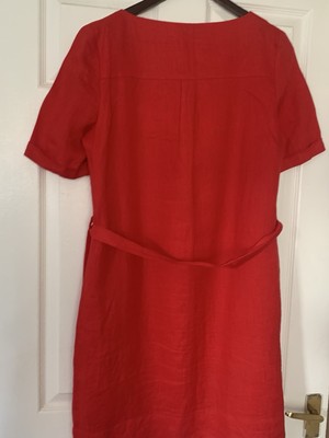 Red Linen/Flax Hobbs Dress Belted Short Sleeve Breast picked Detail ...