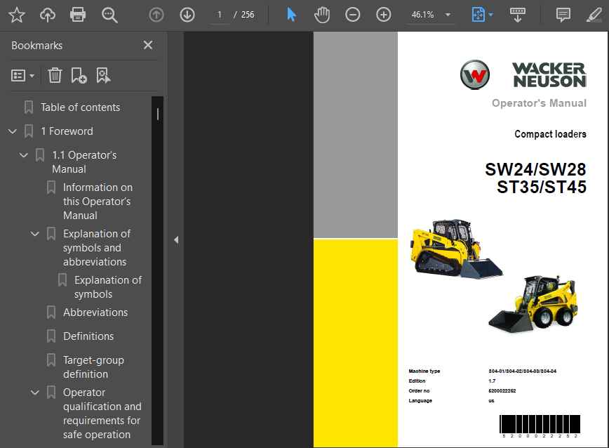 WACKER NEUSON ST35 TRACKED SKID STEER OPERATORS SERVICE PARTS MANUAL ...