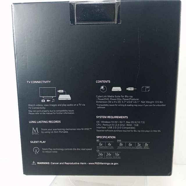 LG Wp50nb40 Black USB 2.0 Port Ultra Slim Portable Blu Ray DVD Writer ...