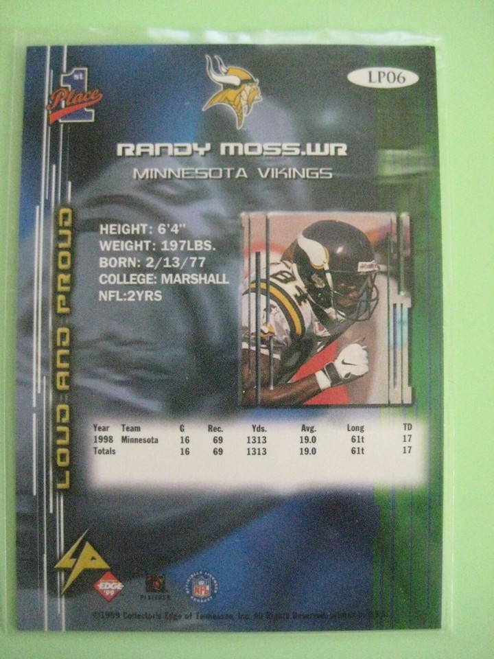 1999 COLLECTOR'S EDGE RANDY MOSS LOUD AND PROUD INSERT CARD LP06 ...