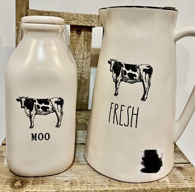 New Rae Dunn Moo Cow Milk Bottle & Matching Pitcher Farmhouse Bundle ...
