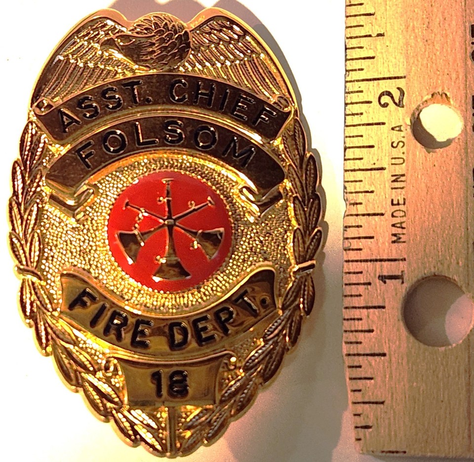Folsom 18 Asst Chief leather helmet Shield and Uniform badge | eBay