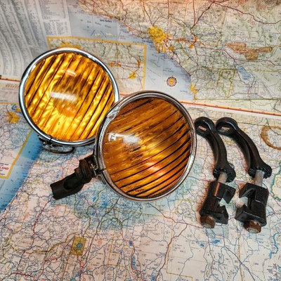 Appleton Fog Lights Pair 45A Amber Brackets Antique | eBay