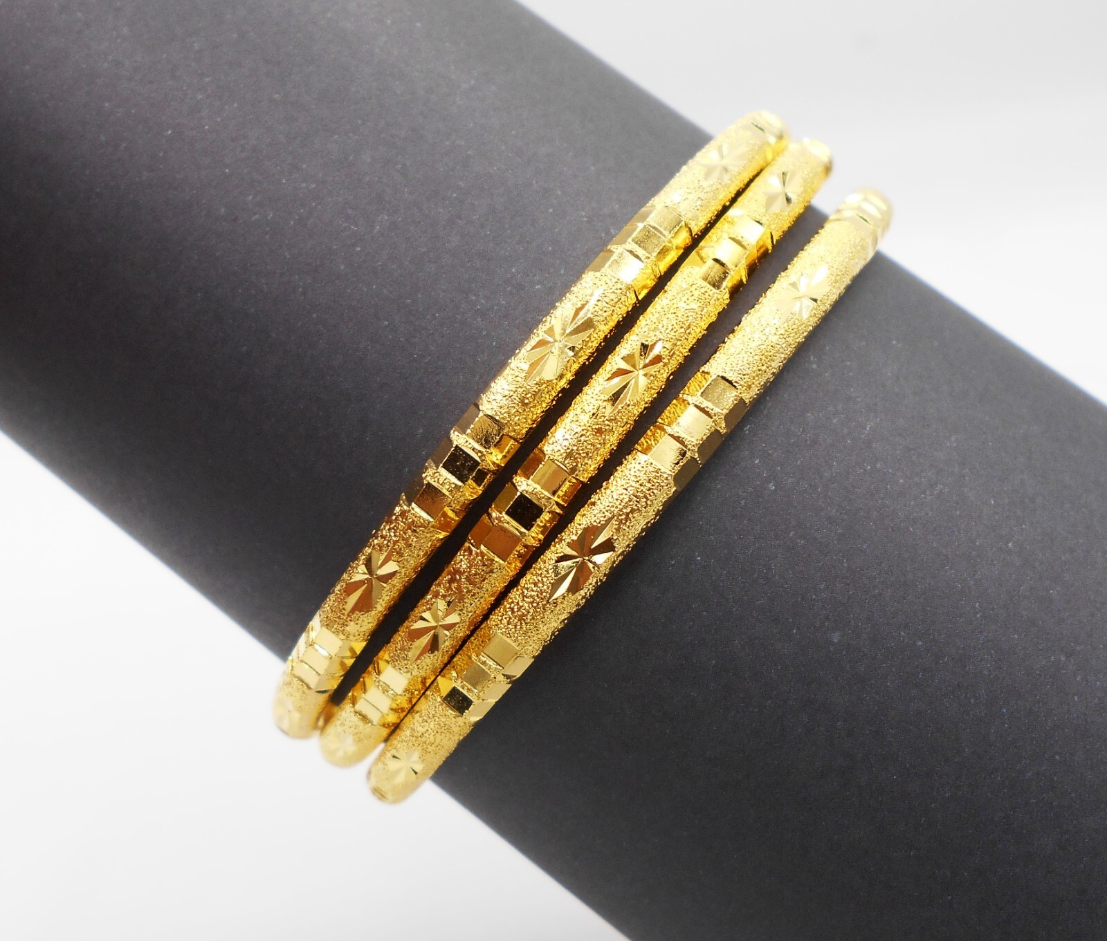 Set of 3 Bangle Bracelets 22K 23K 24K Thai Baht Yellow Gold Plated ...