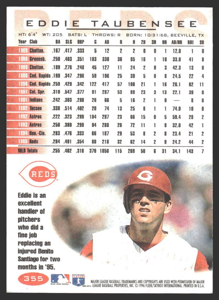 Eddie Taubensee #355 1996 Fleer Cincinnati Reds | eBay