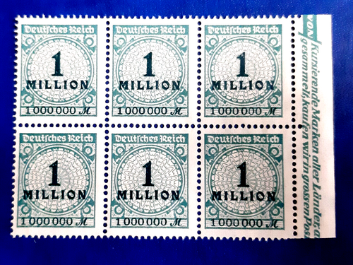 Germany Stamps Deutsches Reich 6x 1 Million Mark 1923 Block Mi. Nr. 314 ...