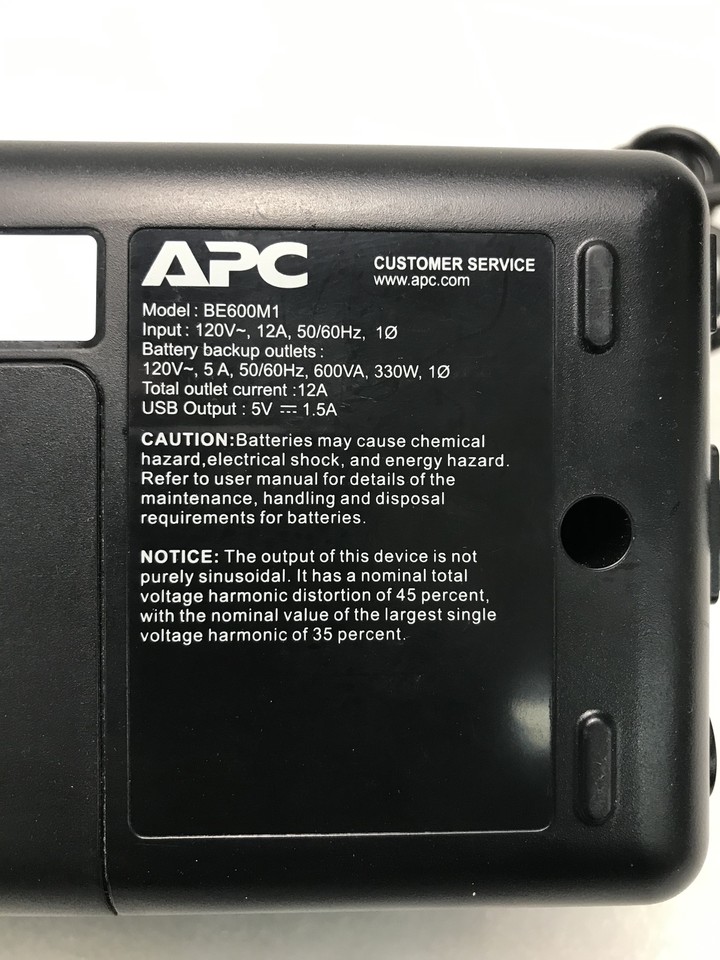 APC Back-UPS 600 BE600M1 600VA 330W Battery Backup & Surge Protector NO ...