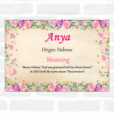 Anya Name Meaning Floral Certificate | eBay