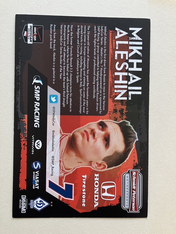 Mikhail Aleshin Indy 500 Indycar Indianapolis signed photo Hero Card ...