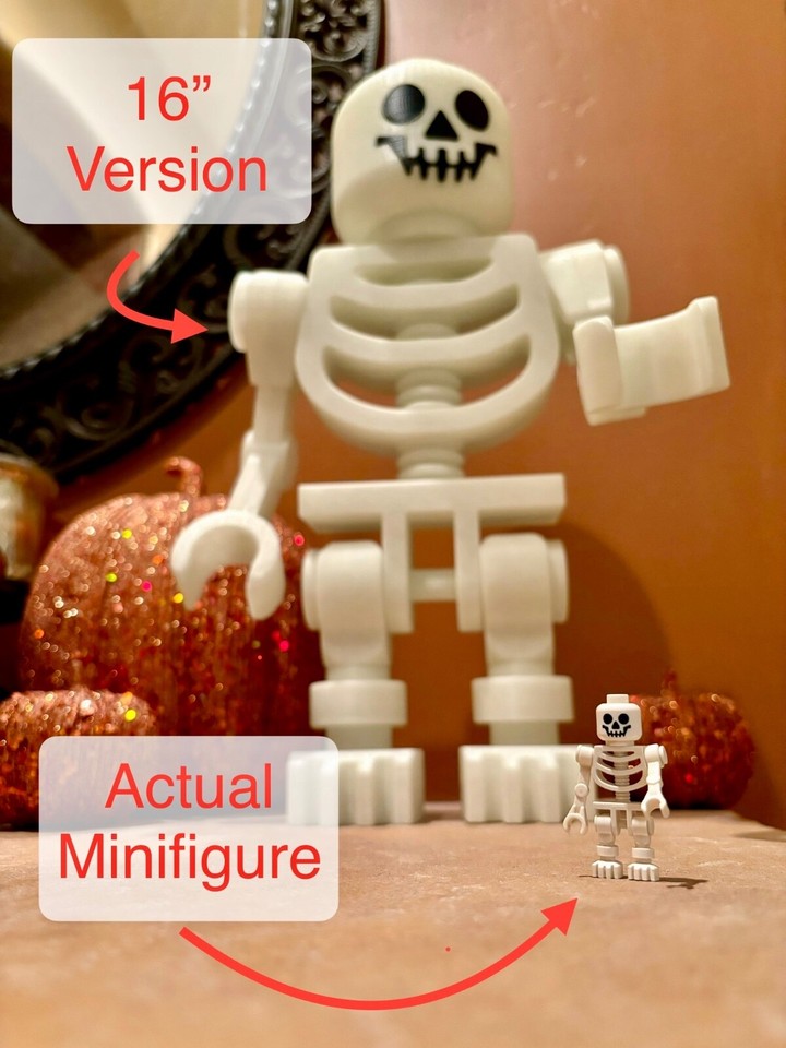 Giant Lego Skeleton Halloween Decor, 16in 3D Printed Minifigure, Spooky ...