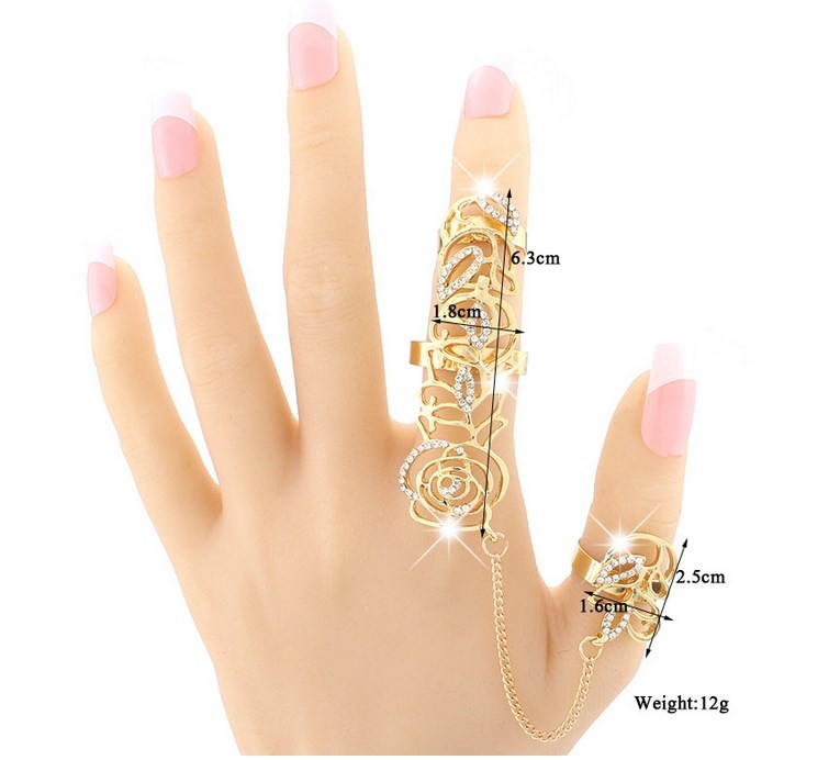 Fashion Charm Hollow Out Flower Leaf Full Finger Link Double Finger ...